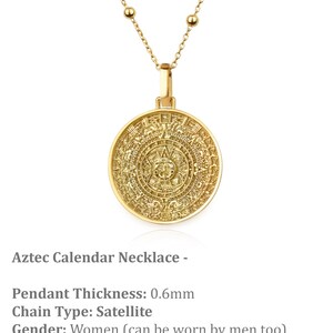 14K Solid Gold Aztec Calendar Necklace, Mayan Calendar Pendant, Aztec ...