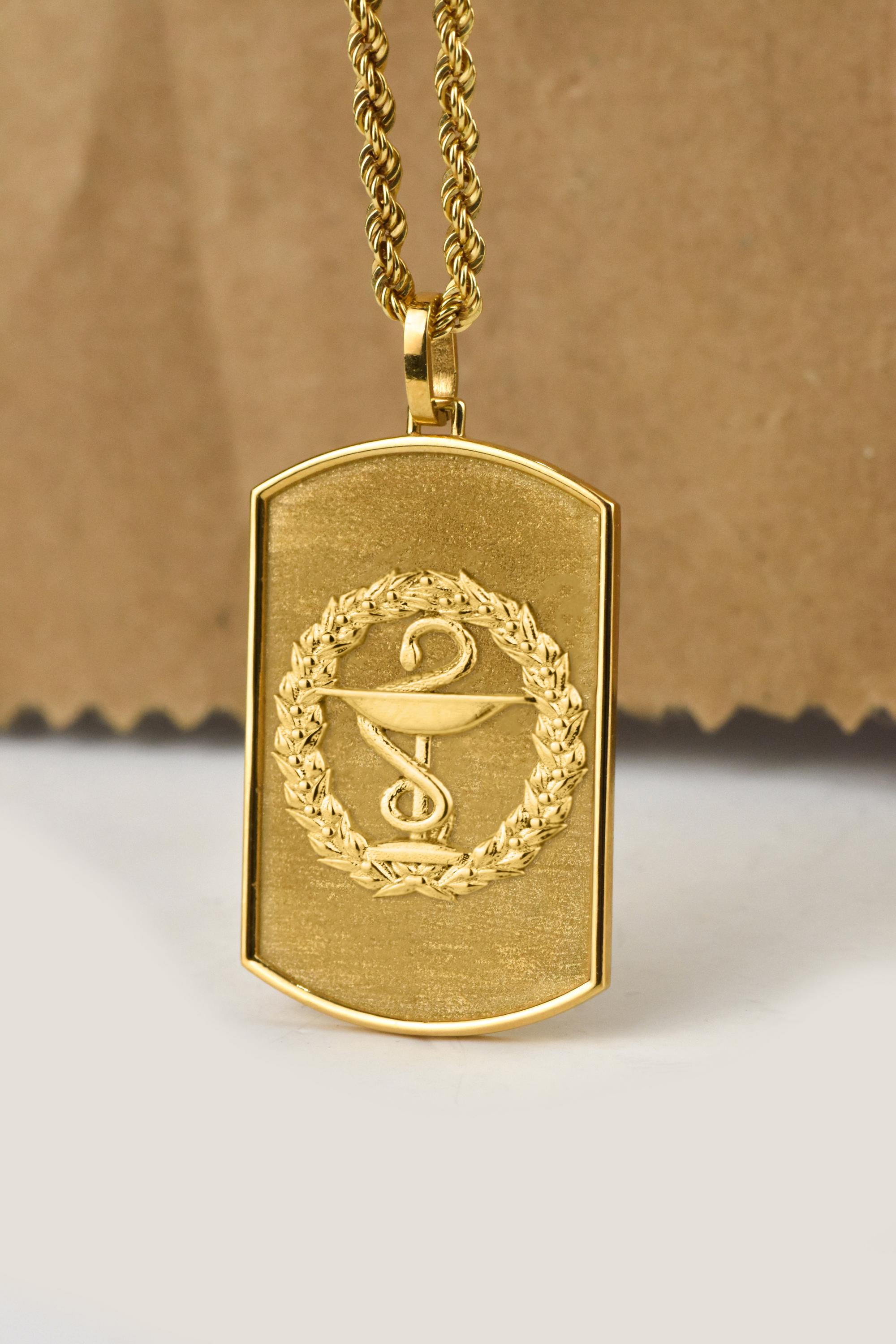 14K Gold Pharmacist Dog Tag Necklace, Pharmacy Symbol Pendant Jewelry ...