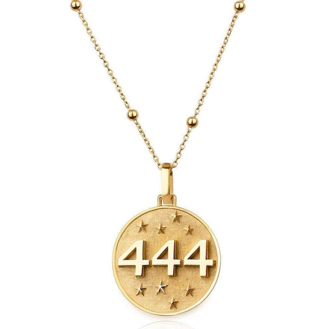 14K Solid Gold Angel Number Necklace for Women, Beaded Chain Necklace ...