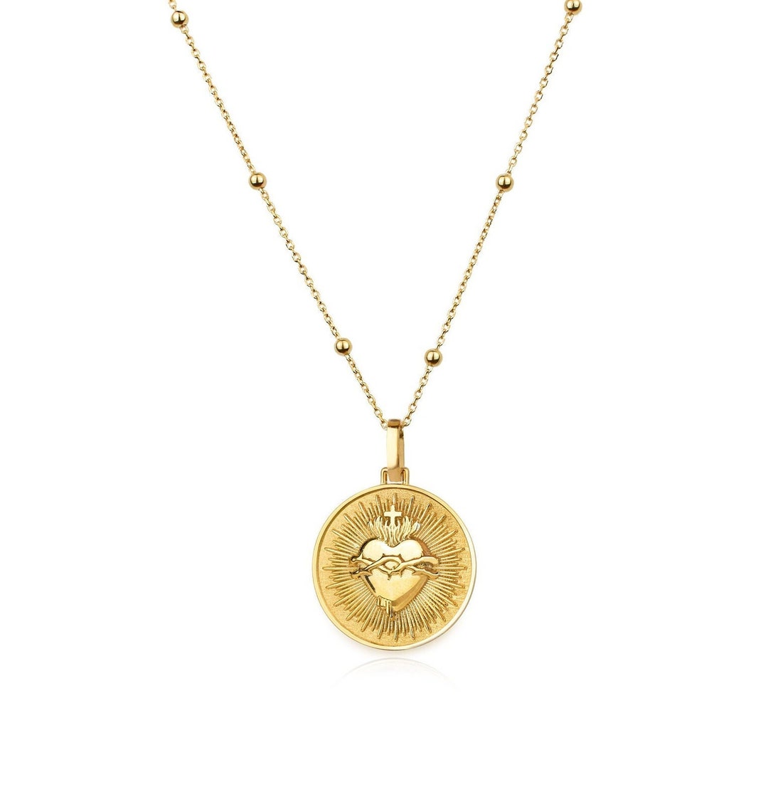 14K Gold Sacred Heart of Jesus Necklace, Jesus Christ Necklaces, Dainty ...