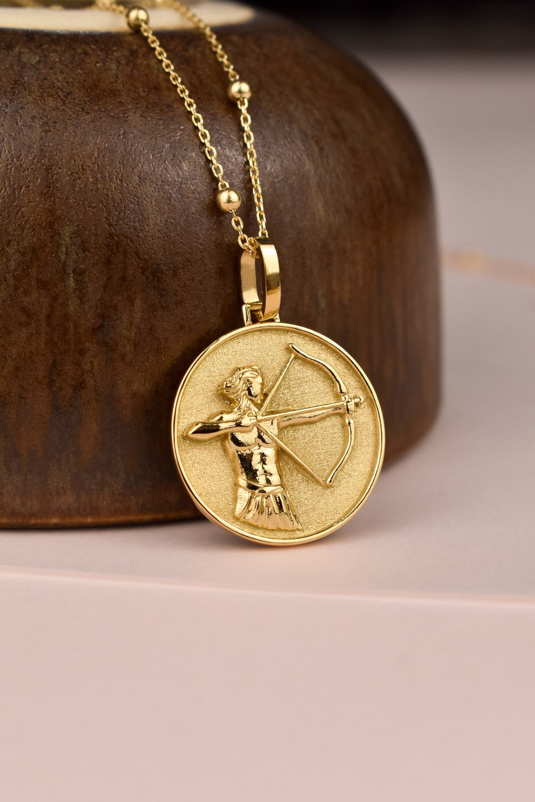 14K Solid Gold Sagittarius Zodiac Sign Necklace for Women, Dainty ...