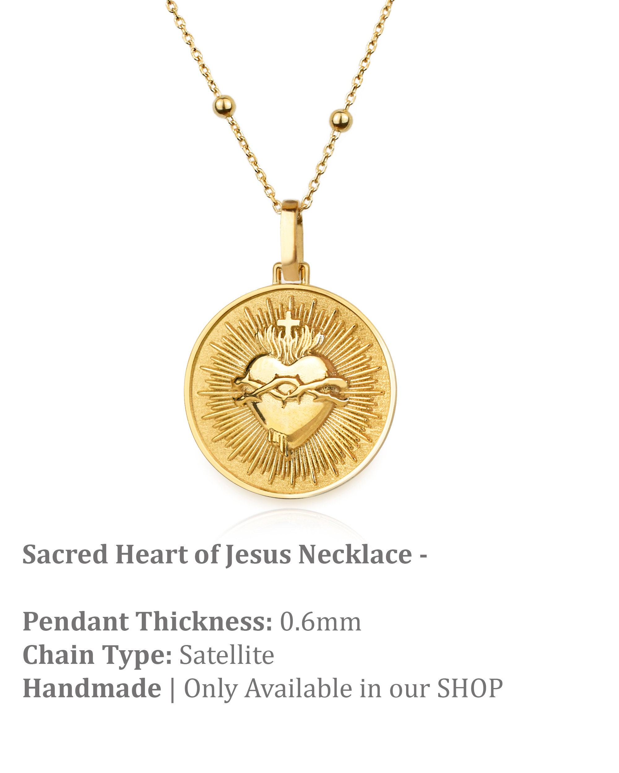 14K Gold Sacred Heart of Jesus Necklace, Jesus Christ Necklaces, Dainty ...