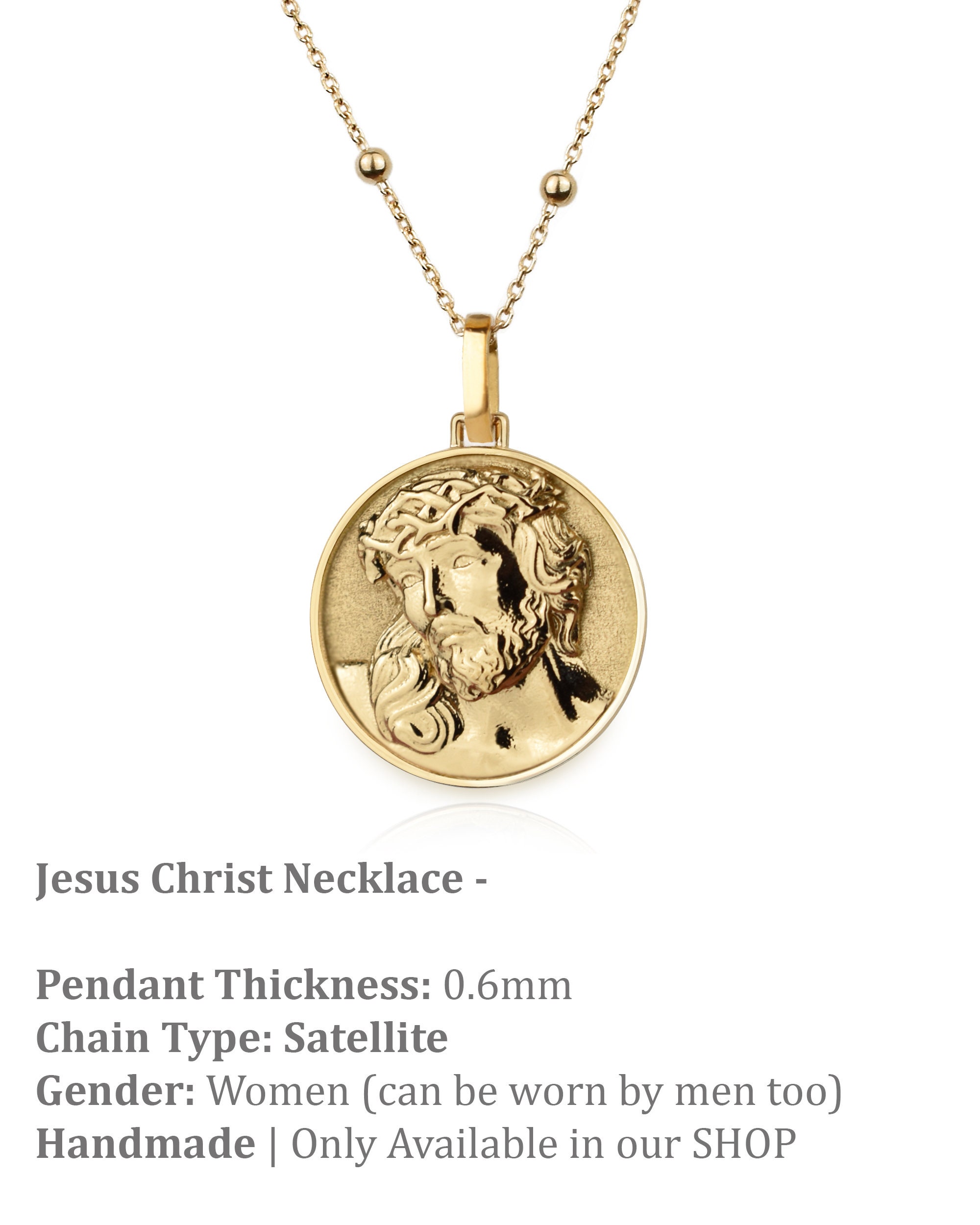14K Gold Jesus Crown of Thorns Necklace, Jesus Christ Pendant ...
