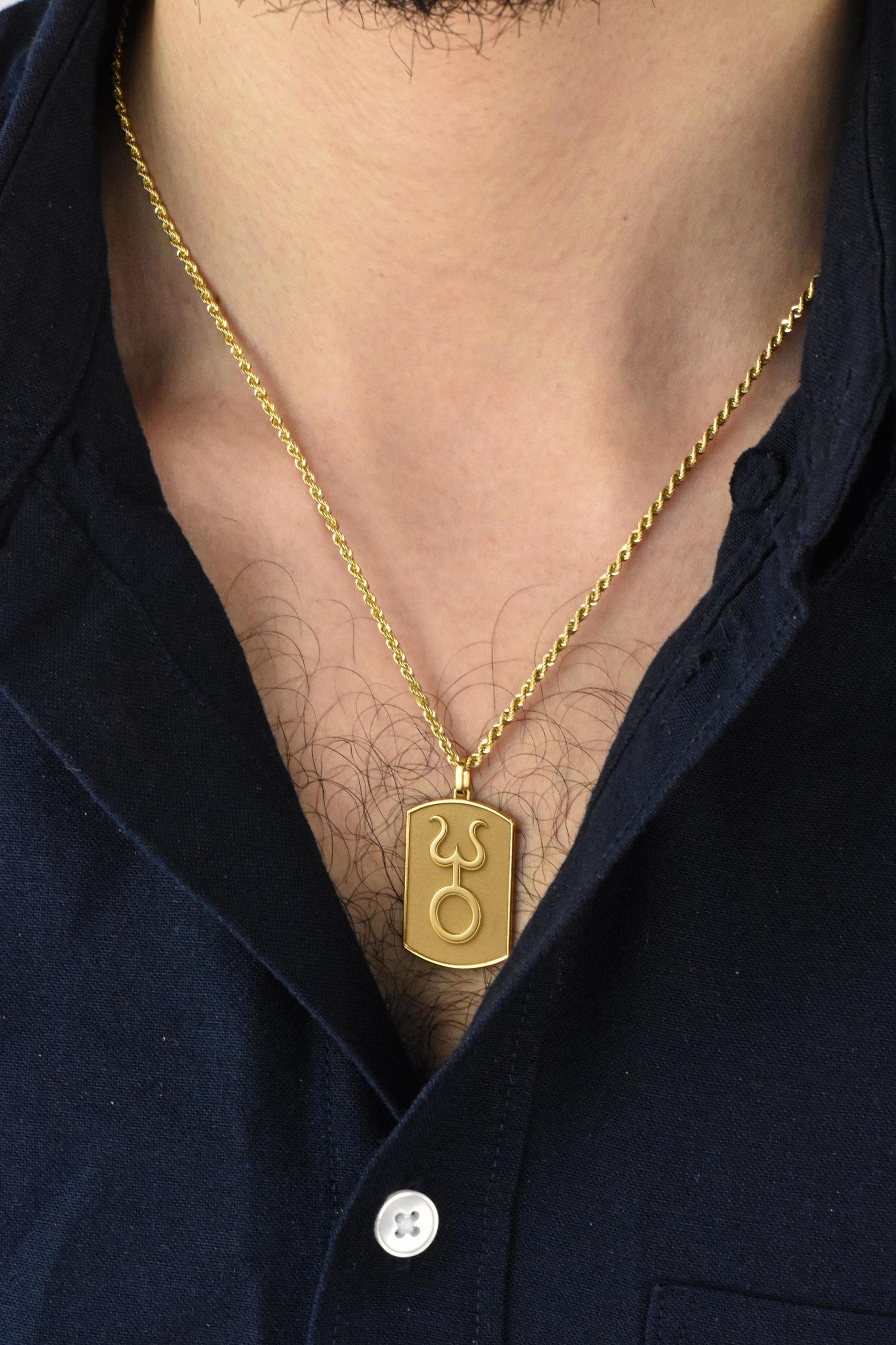 14K Gold Mithra Symbol Dog Tag Necklace, Personalized Yazata Pendant ...