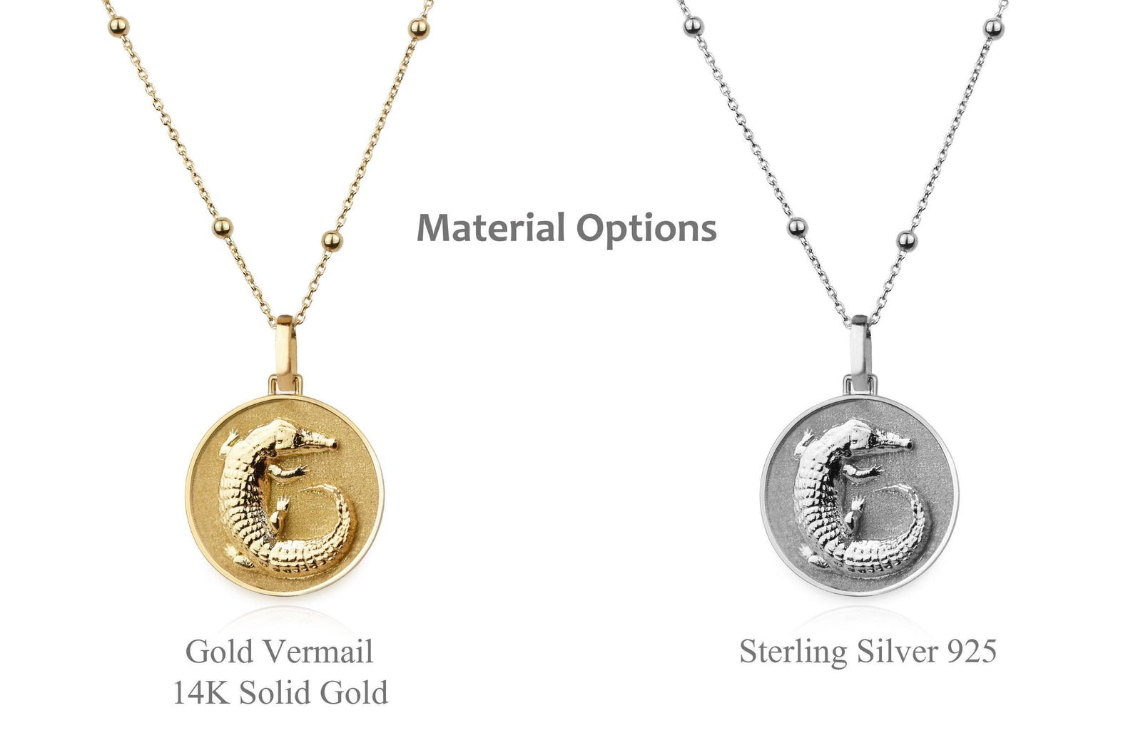 14K Real Solid Gold Alligator Jewelry, Personalized Crocodile Disc ...