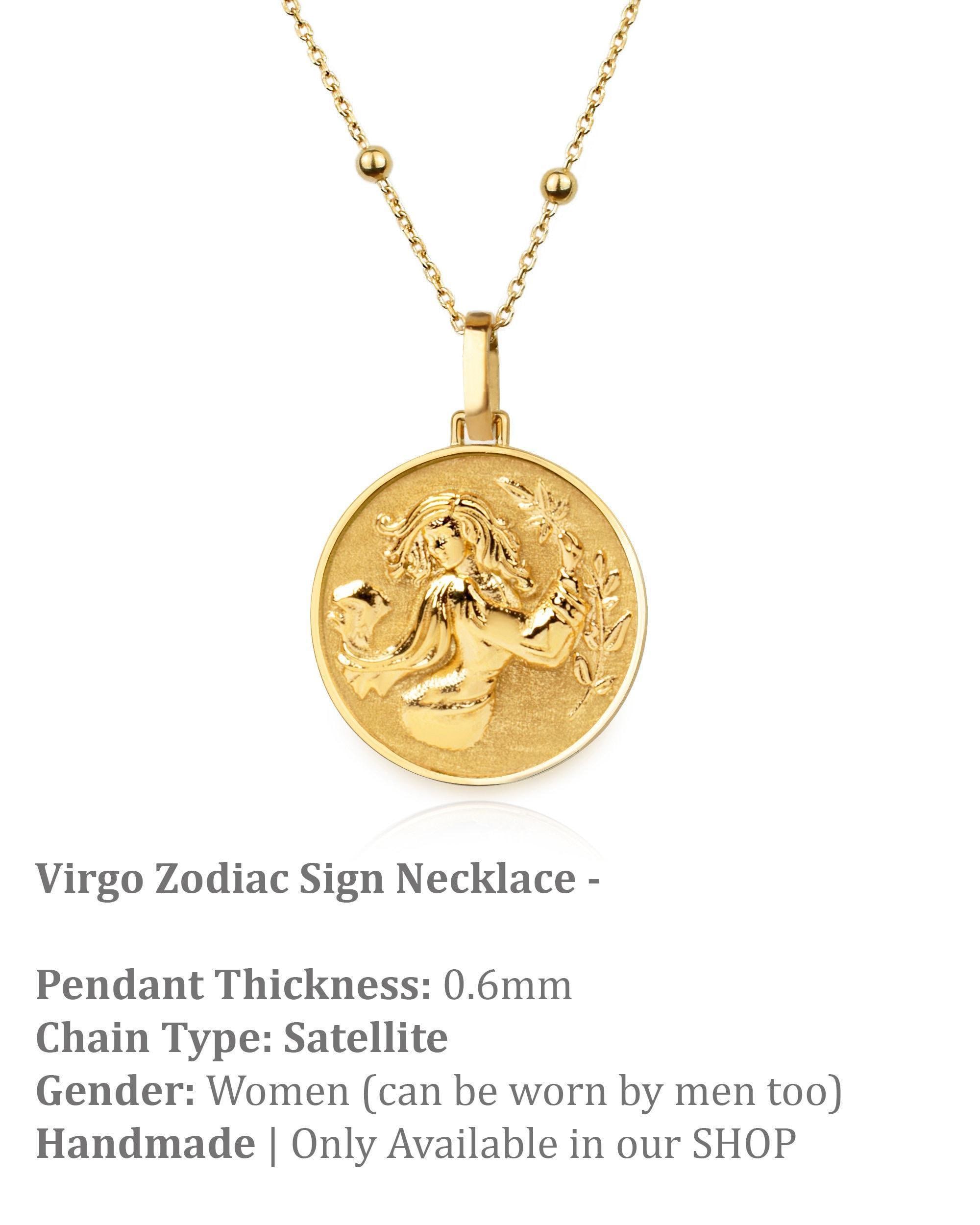 14K Solid Gold Virgo Zodiac Sign Necklace for Women, Dainty Virgo ...