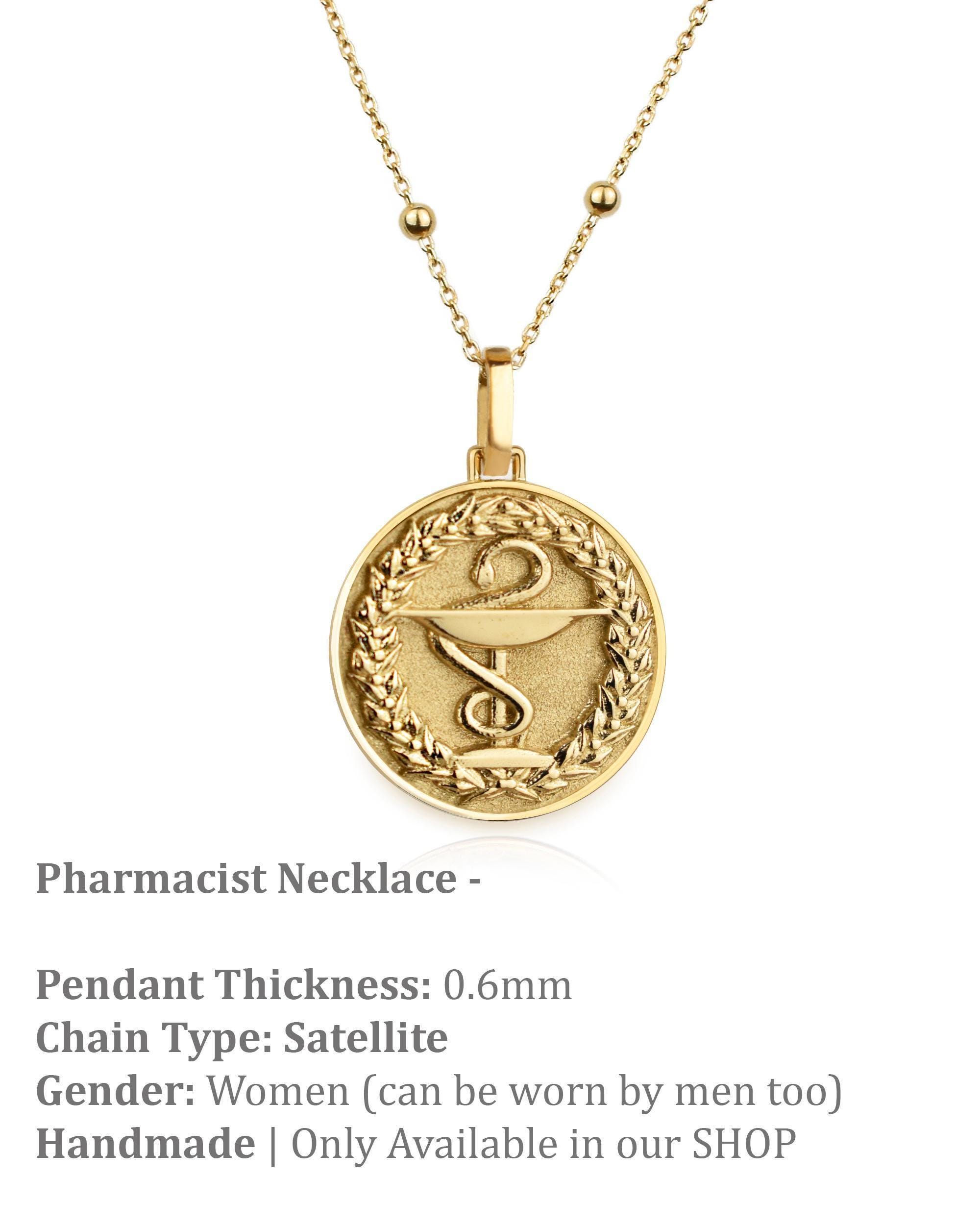 14K Gold Pharmacist Necklace, Medical Student Graduation Gift, Snake ...