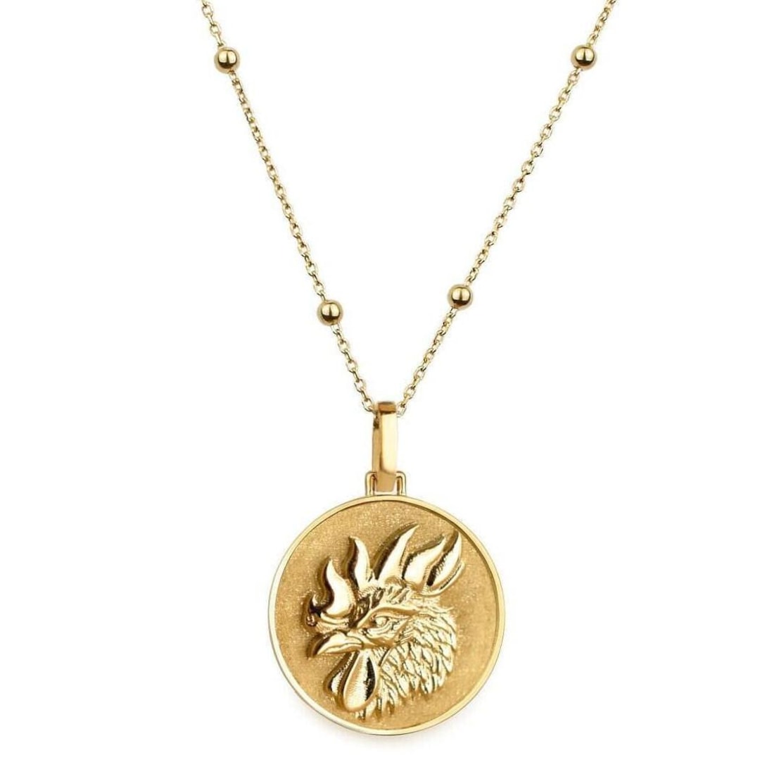 14K Gold Rooster Chinese Zodiac Sign Necklace, Rooster Pendant for ...