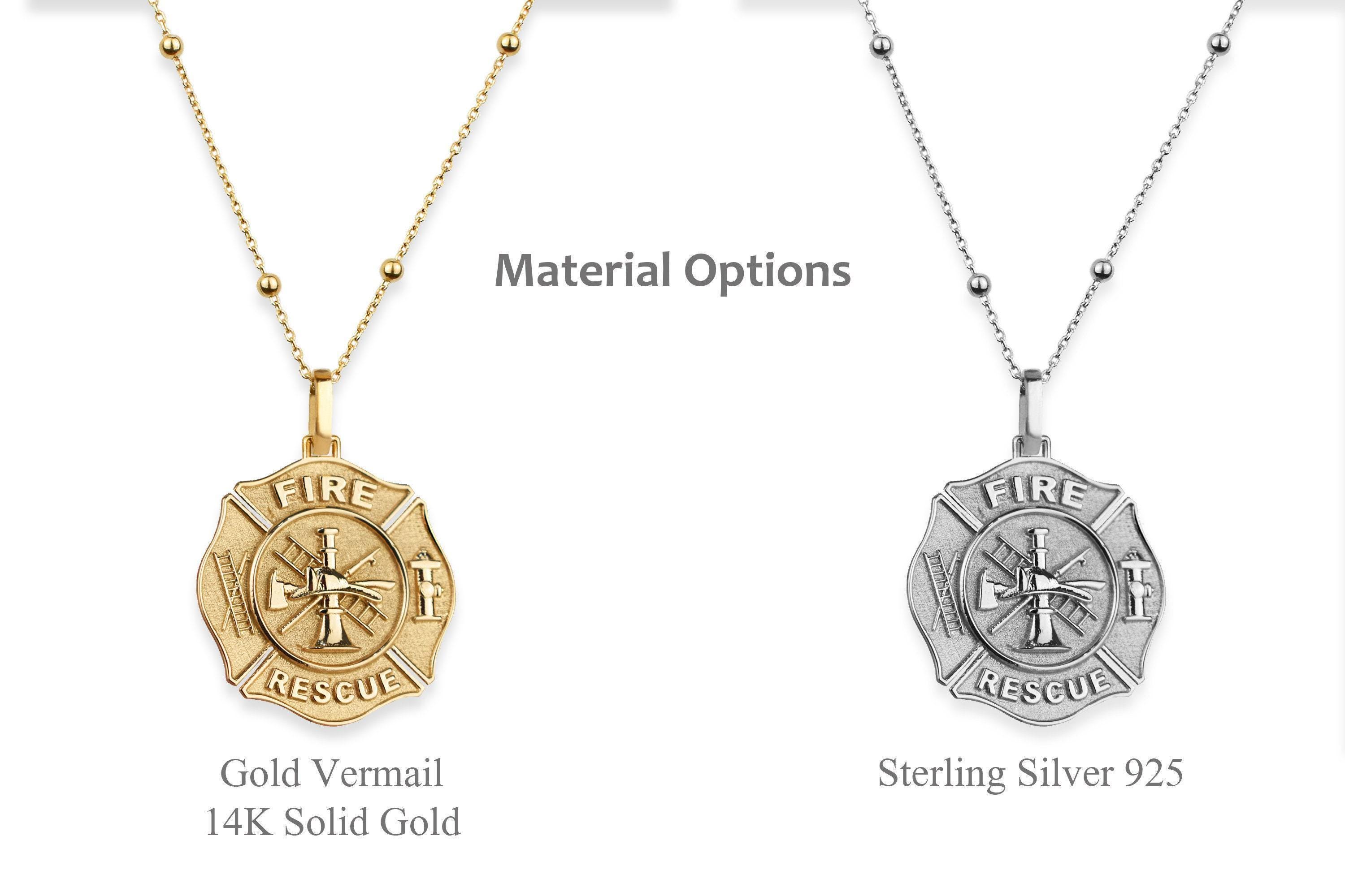14K Gold Firefighter Necklace, Firefighter Badge Pendant, Maltese Cross ...