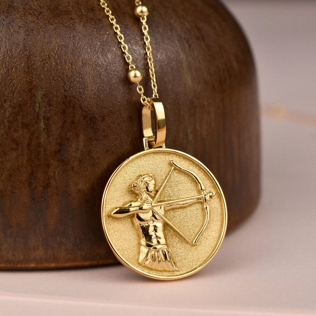 14K Solid Gold Sagittarius Zodiac Sign Necklace for Women, Dainty ...