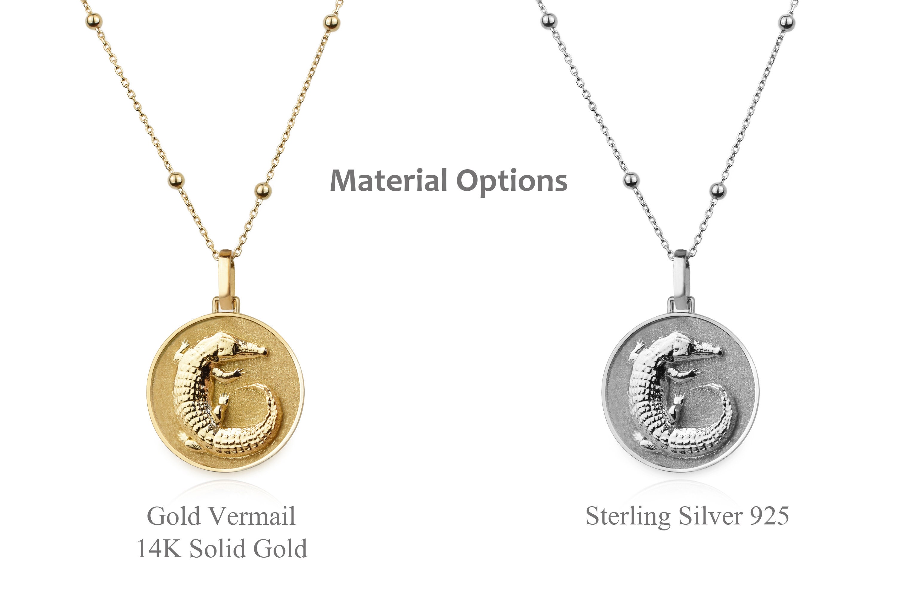 14K Real Solid Gold Alligator Jewelry, Personalized Crocodile Disc ...