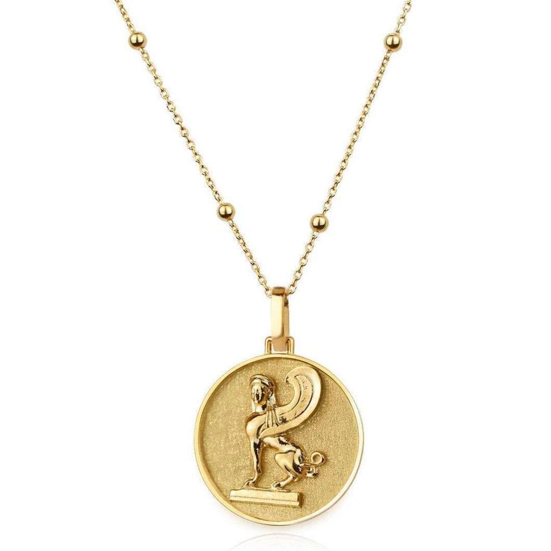 14K Gold Greek Goddess Sphinx Necklace for Women, Greek Mythology ...