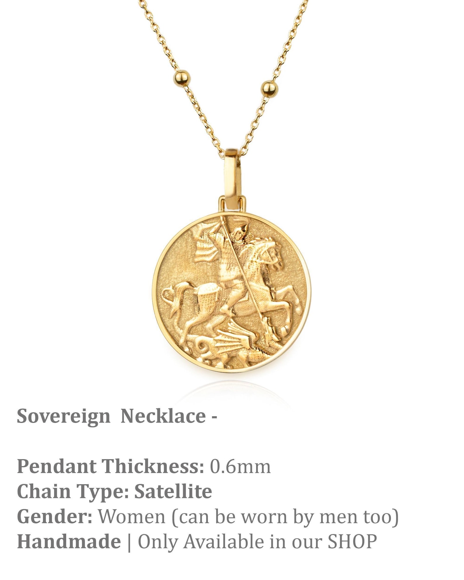 14K Solid Gold Saint George Necklace, Personalized Sovereign Pendant ...