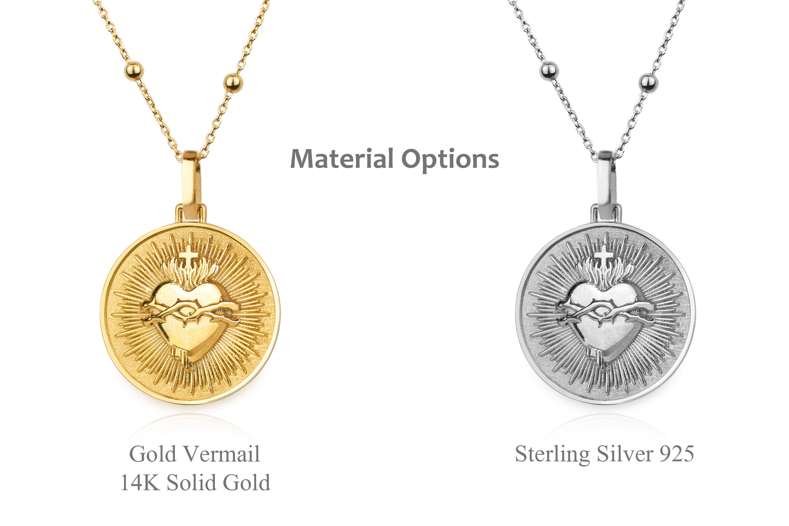 14K Gold Sacred Heart of Jesus Necklace, Jesus Christ Necklaces, Dainty ...