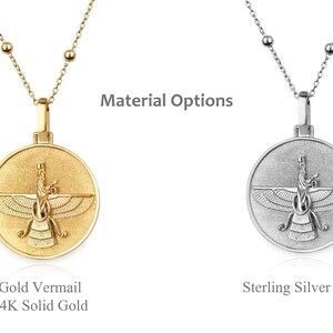 14K Gold Faravahar Necklace, Ancient Persian Pendant, Zoroastrianism ...