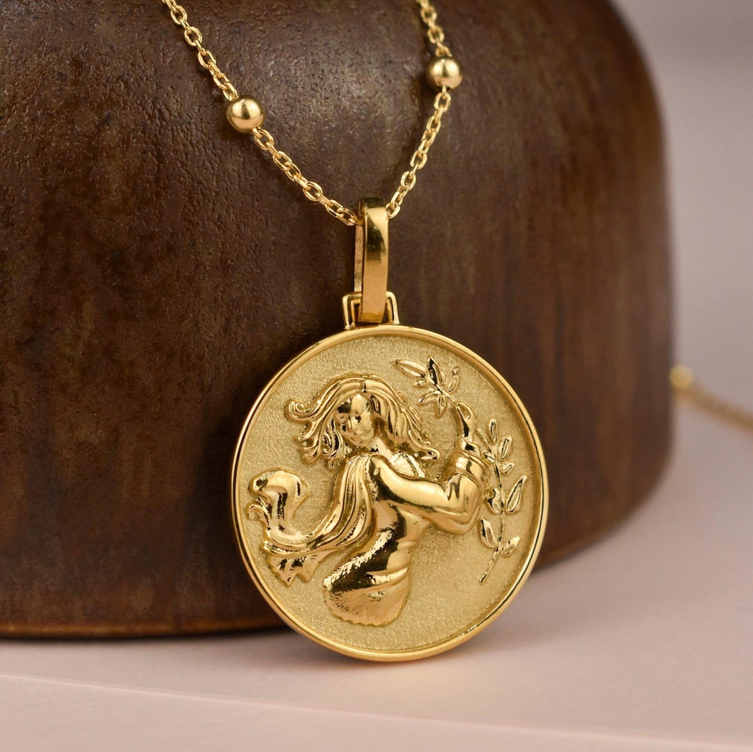 14K Solid Gold Virgo Zodiac Sign Necklace for Women, Dainty Virgo ...