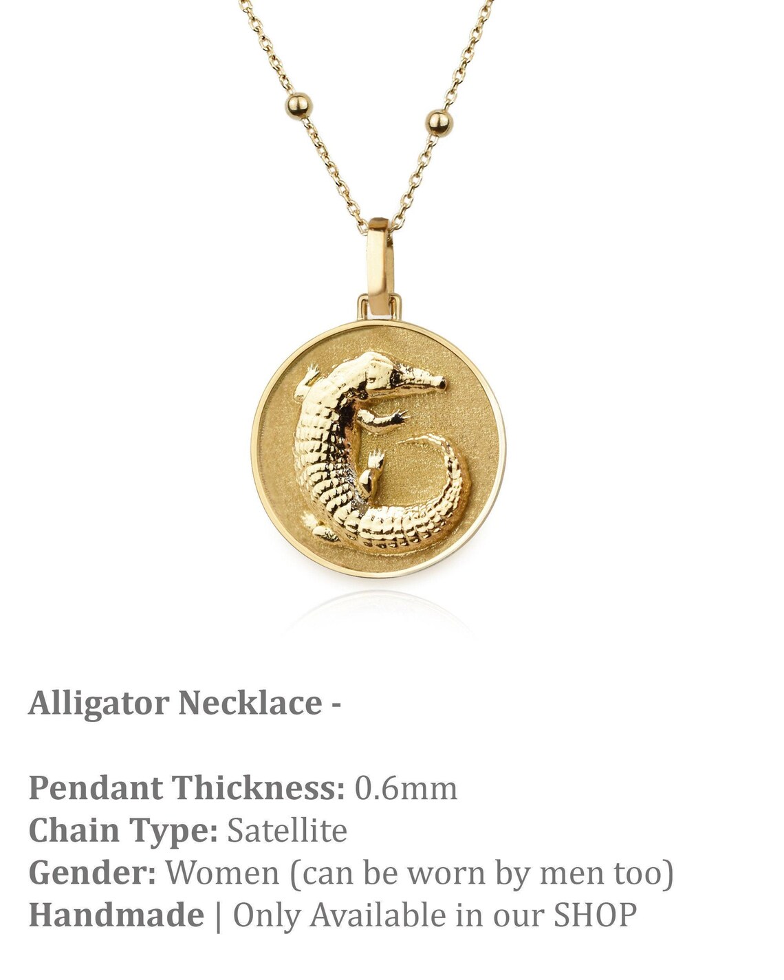 14K Real Solid Gold Alligator Jewelry, Personalized Crocodile Disc ...