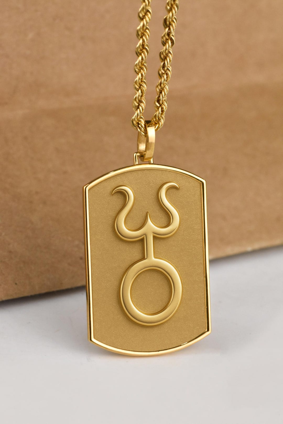 14K Gold Mithra Symbol Dog Tag Necklace, Personalized Yazata Pendant ...