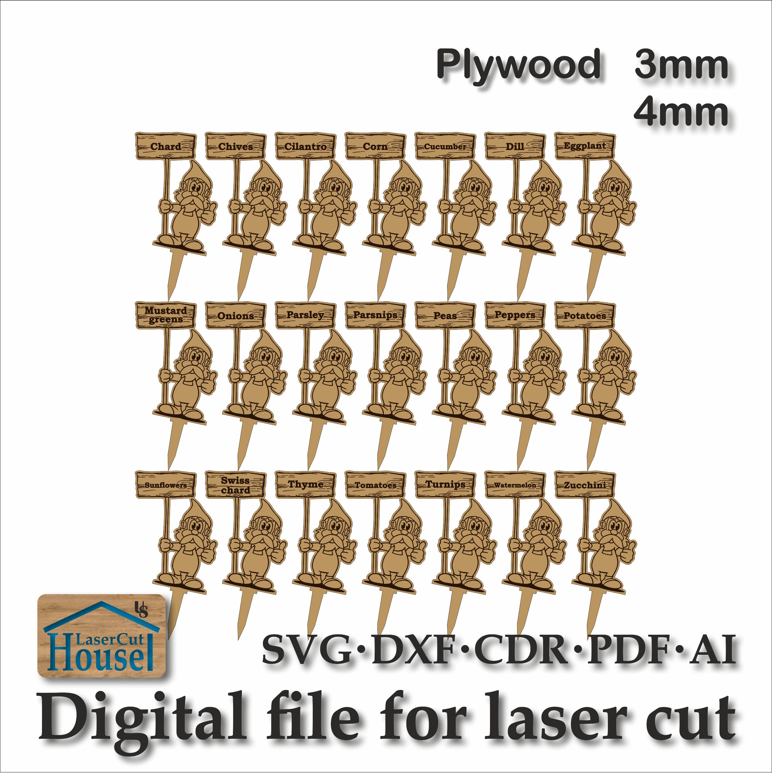 Garden Markers - Laser Cut File, SVG, CDR, PDF, Ai, Dxf - Etsy