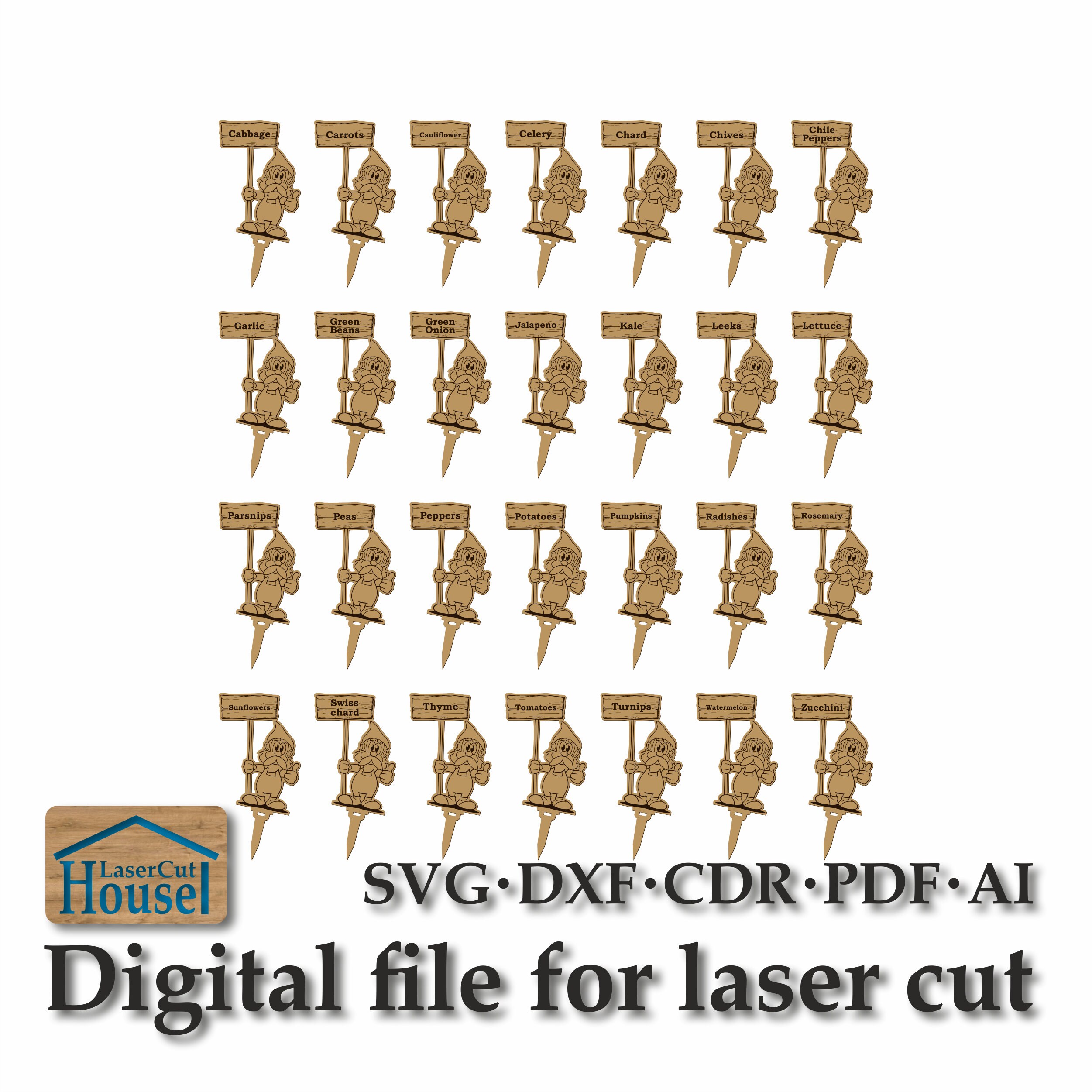Laser Cut File Garden Plant Markers, SVG, CDR, PDF, Ai, Dxf - Etsy