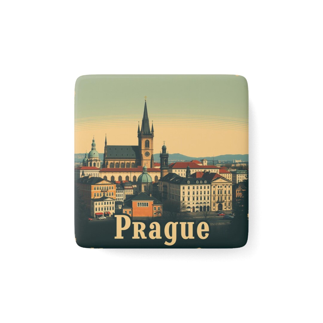 Porcelain Magnet - Prague Magnet, Square Fridge Magnet, Travel Souvenir ...