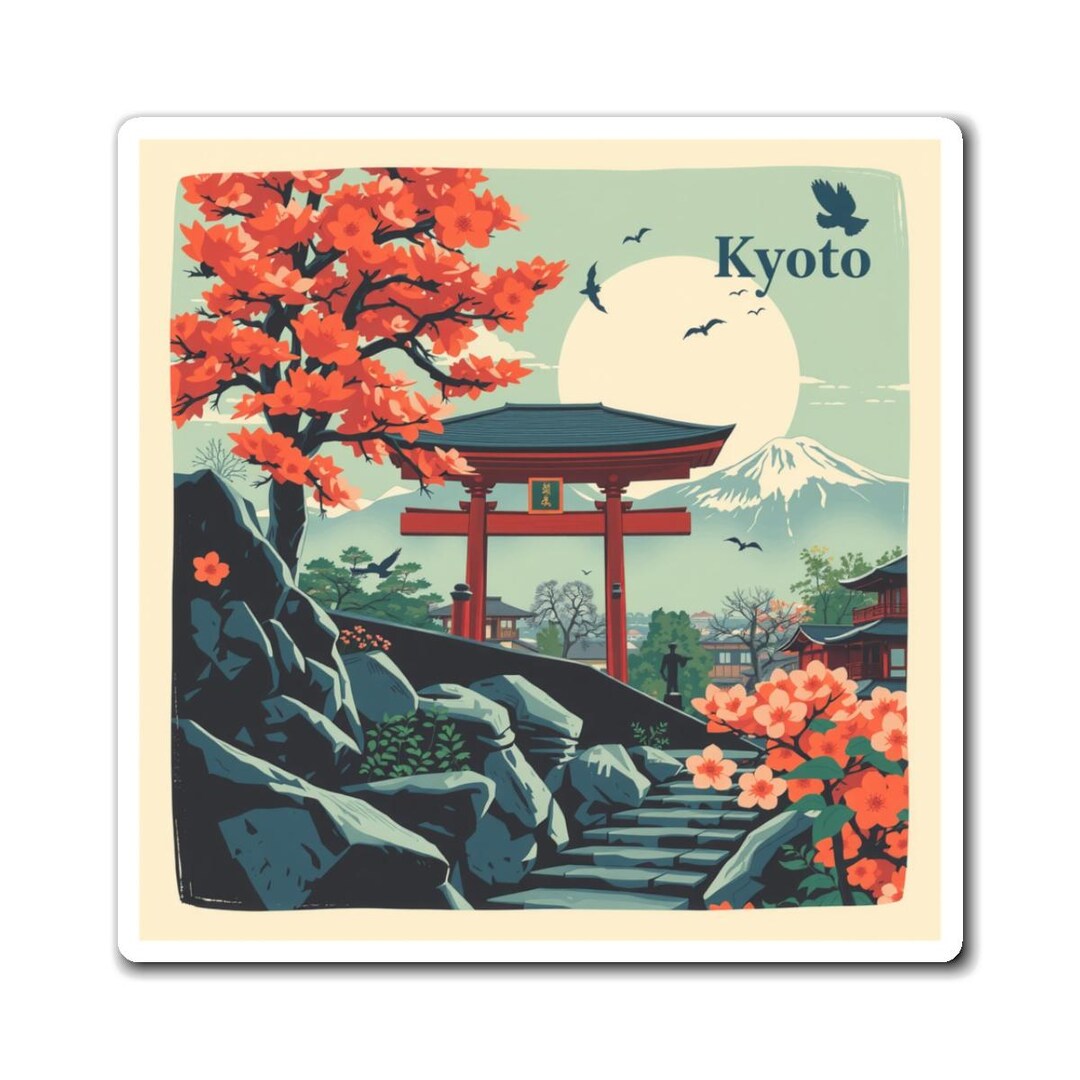 Kyoto Travel Magnet, Vintage Japanese Art, Scenic Souvenir, Home Décor ...