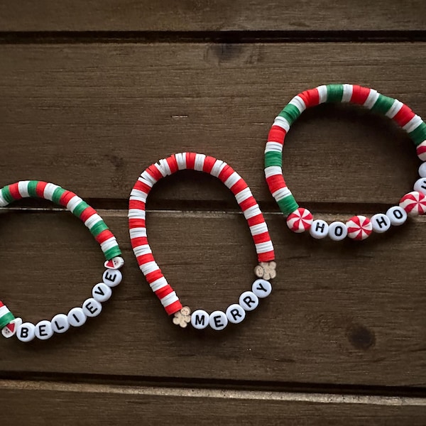 Christmas Clay Bead Bracelets - Etsy