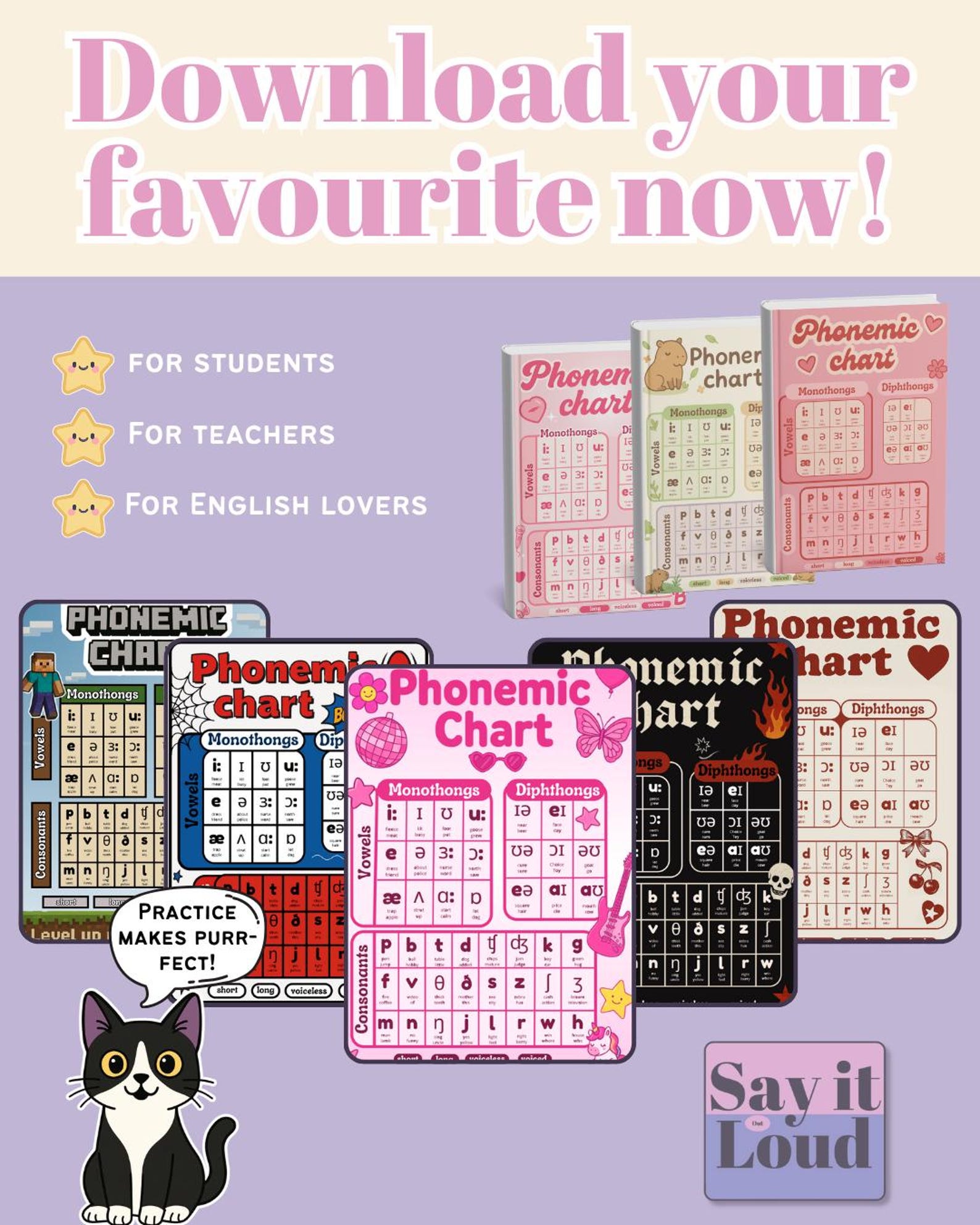 Phonemic Chart + Sticker Pack | Cute Printable ESL Pronunciation Poster ...