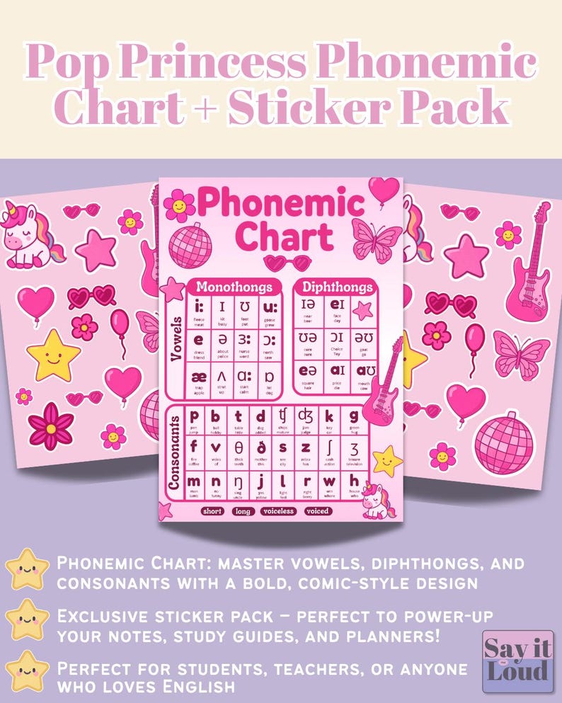 Pop Princess Phonemic Chart + Sticker Pack - Etsy
