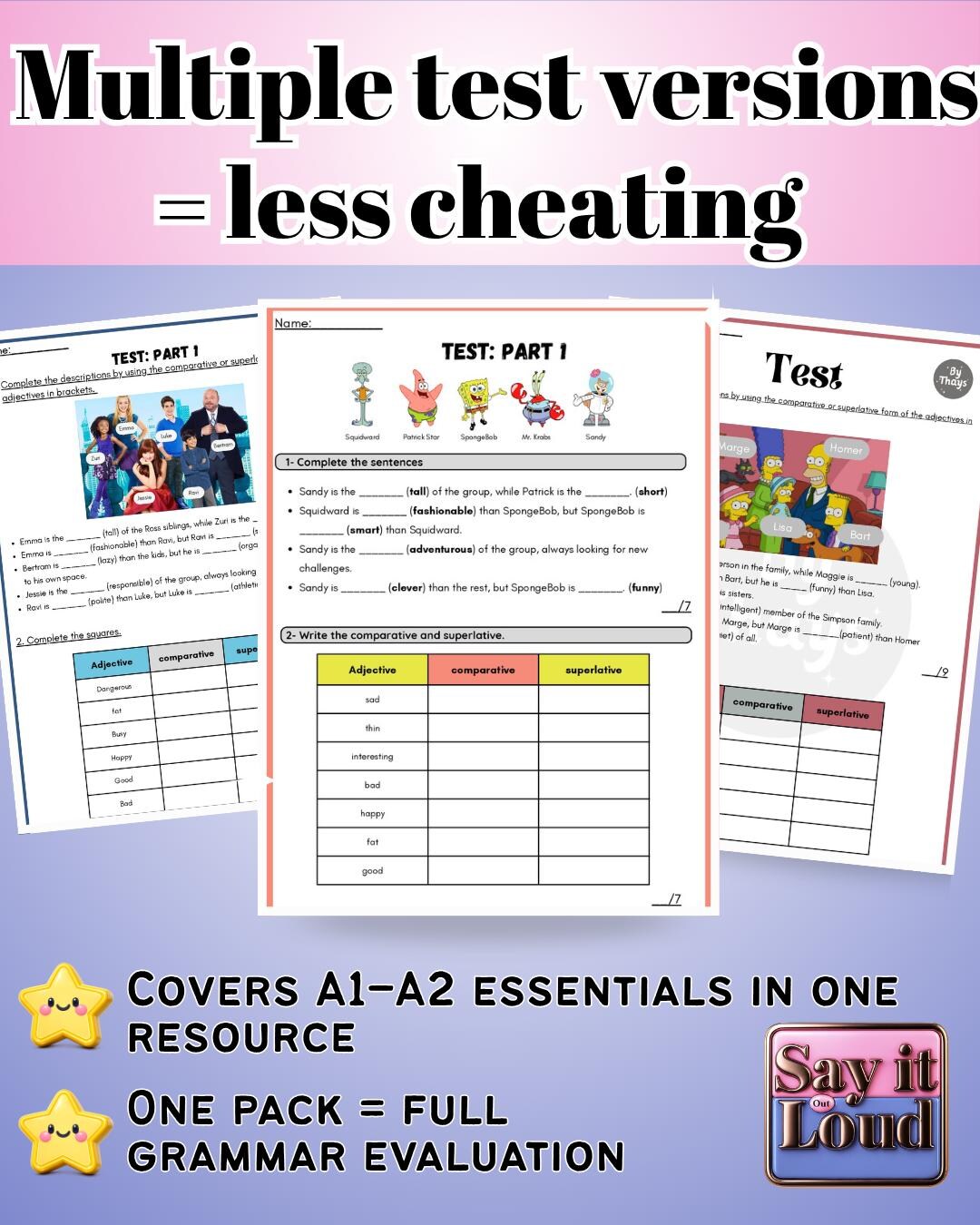 A1–A2 ESL Grammar Test Pack | Printable English Assessment Worksheets ...