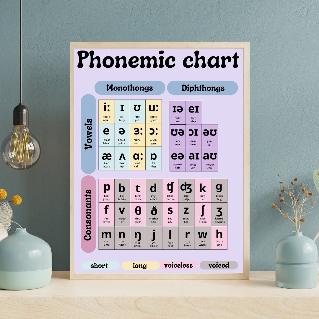 PHONEMIC CHART POSTER: Learn English Pronunciation, Grammar, Homeschool ...