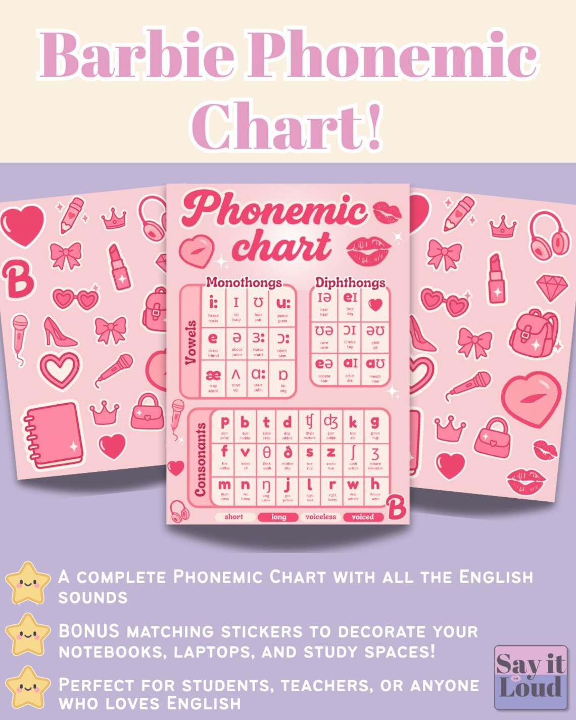 Dream Doll Phonemic Chart | Cute Pink ESL Pronunciation Poster ...
