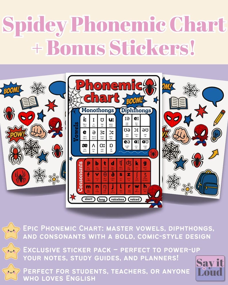 Spidey Phonemic Chart + Bonus Stickers! - Etsy
