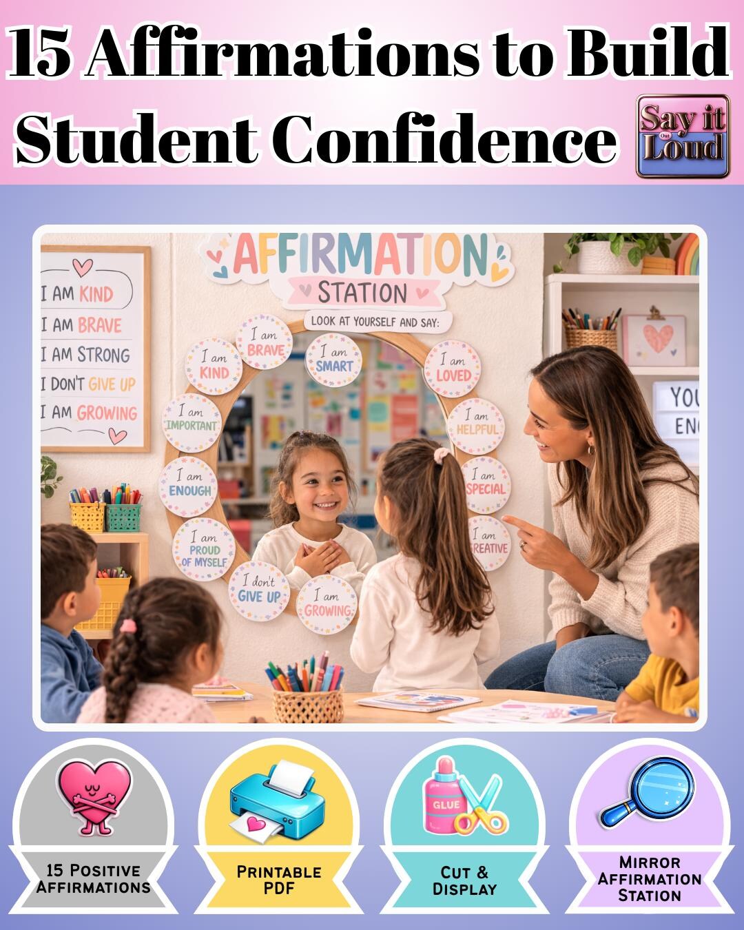 Affirmation Station Printable – 15 Positive Affirmations for Classroom ...