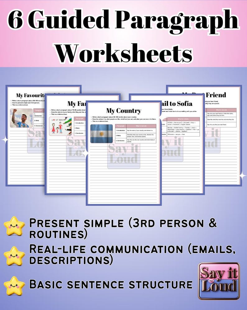 A1 ESL Writing Worksheets Bundle (6 Pdfs) | Beginner English Paragraph ...