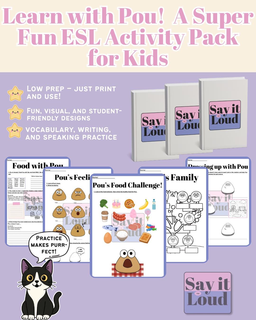 Fun ESL Activity Pack for Kids | Vocabulary, Feelings & Food Worksheets ...