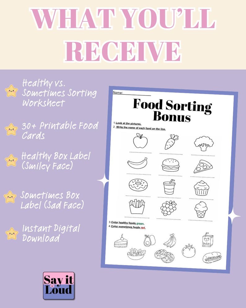 Food Sorting Worksheet Printable PDF | Healthy Vs Unhealthy Food ...