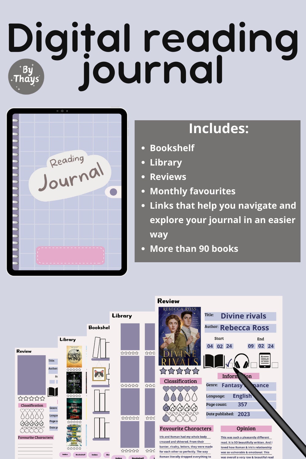 Digital Reading Journal, Portrait Reading Journal, Reading Planner ...