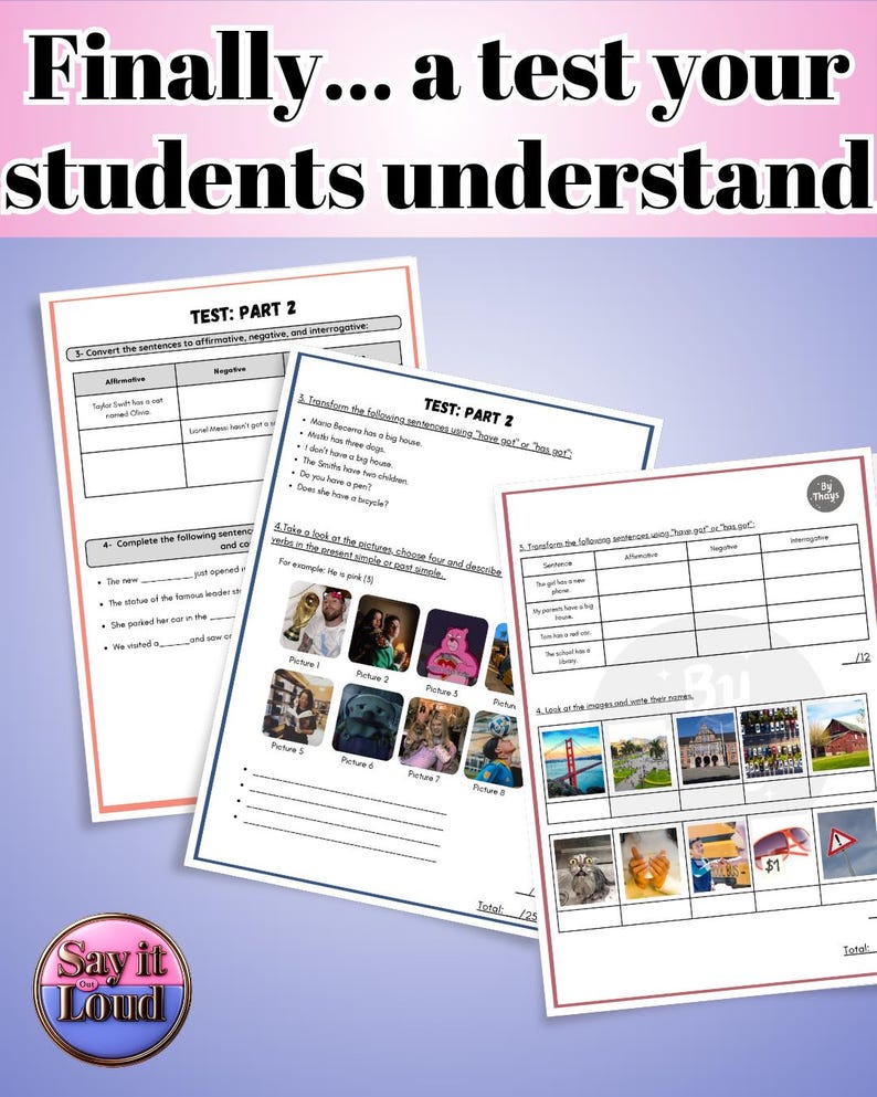 A1–A2 ESL Grammar Test Pack | Printable English Assessment Worksheets ...