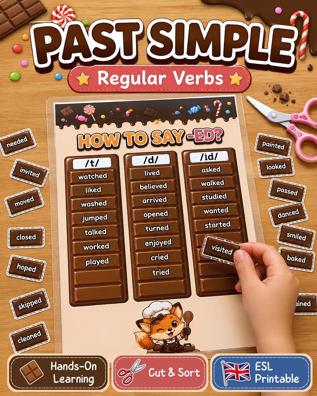 Past Simple Regular Verbs Activity | -ED Pronunciation Sort | Chocolate ...
