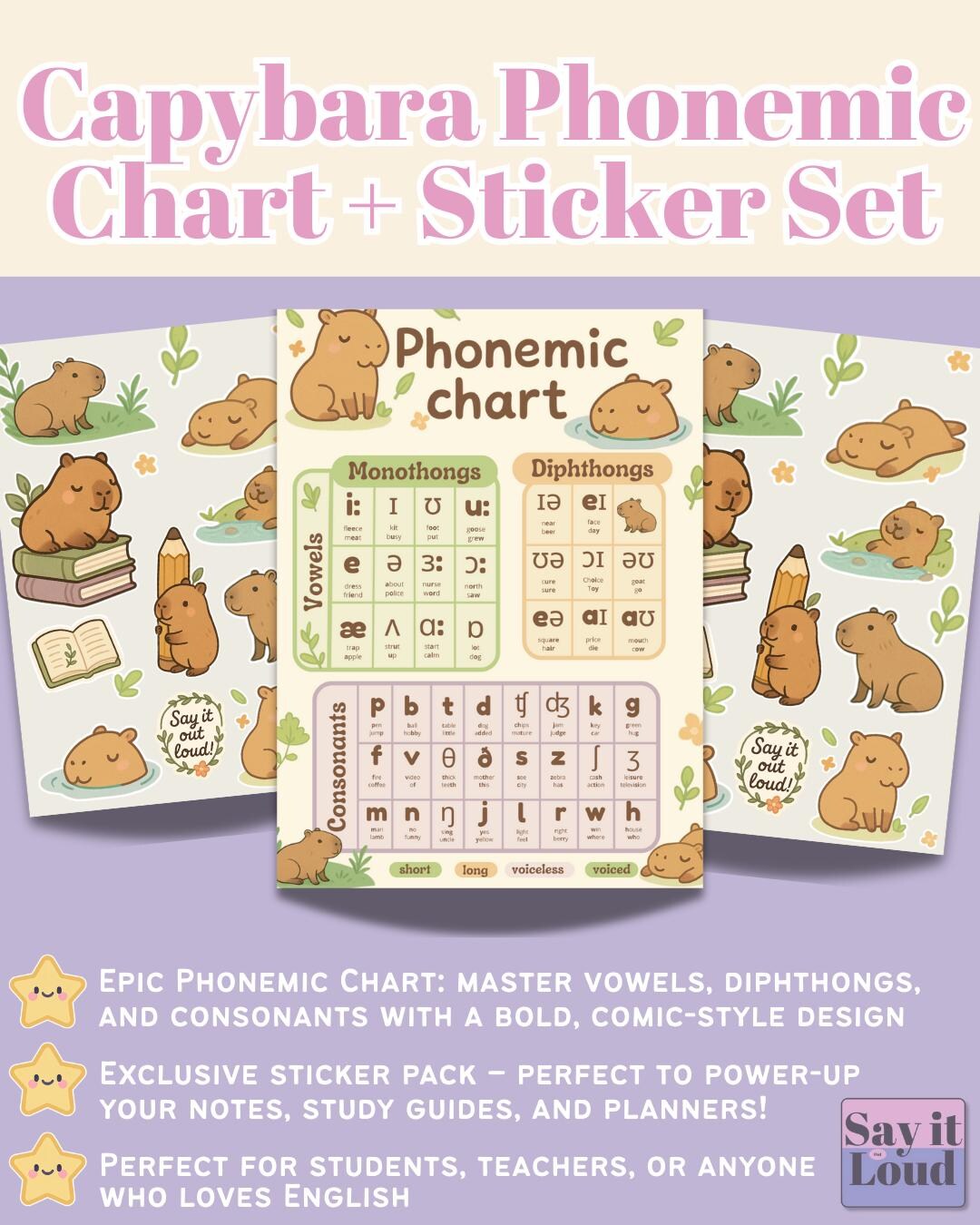 Capybara Phonemic Chart- Sticker Set - Etsy