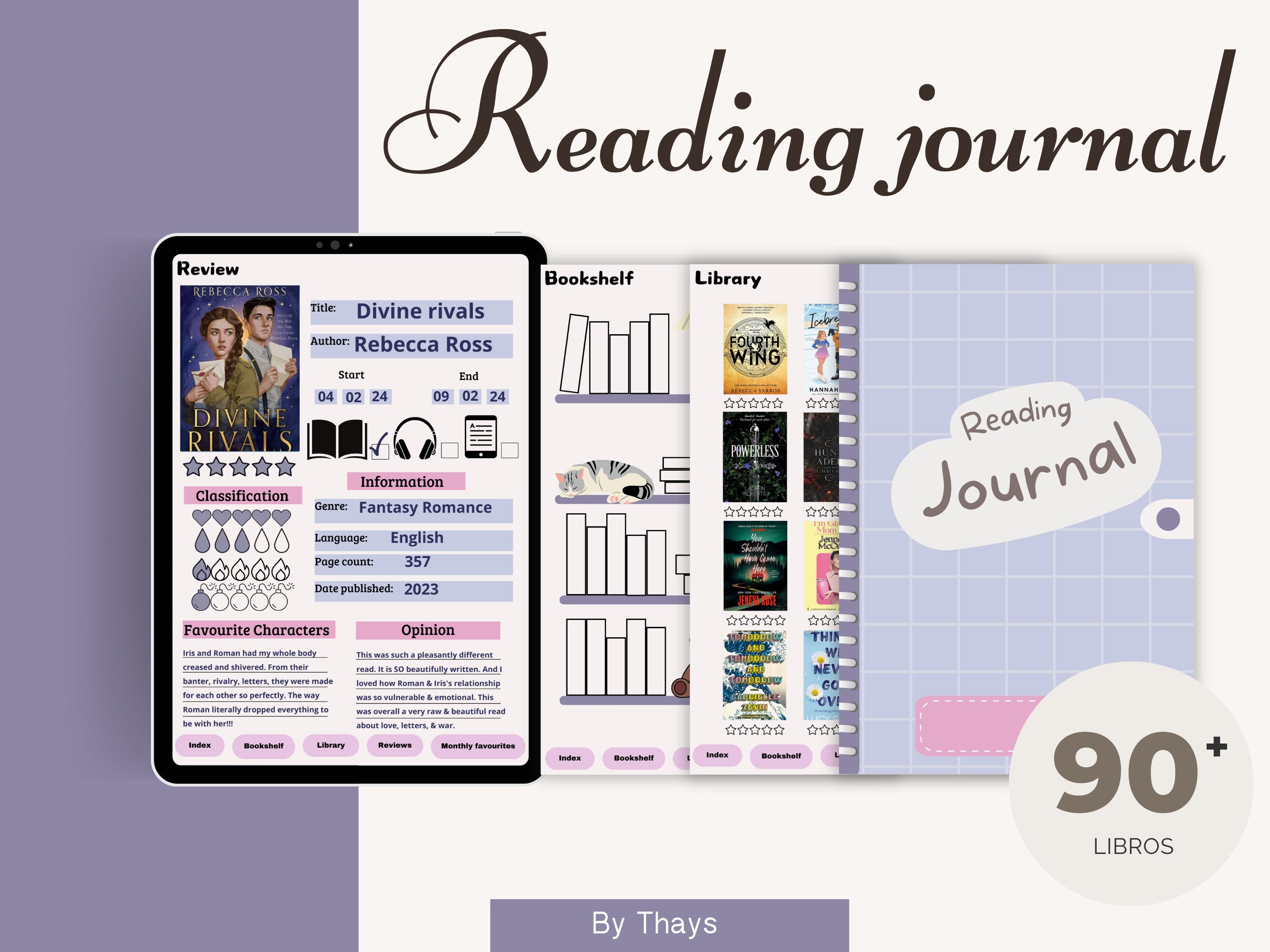 Digital Reading Journal, Portrait Reading Journal, Reading Planner ...