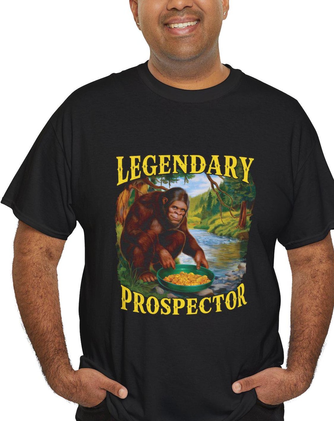 Bigfoot Gold Panning T-shirt: Legendary Prospector Sasquatch Design - Etsy