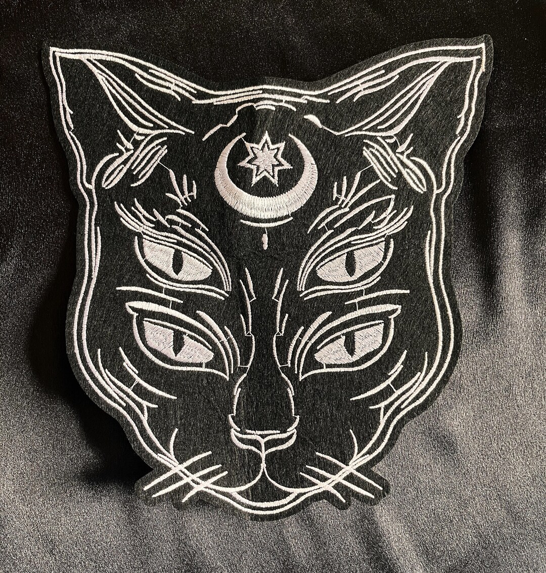 Cute Pagan/occult/wiccan Cat Face With Moon and Stars LARGE Embroidered ...