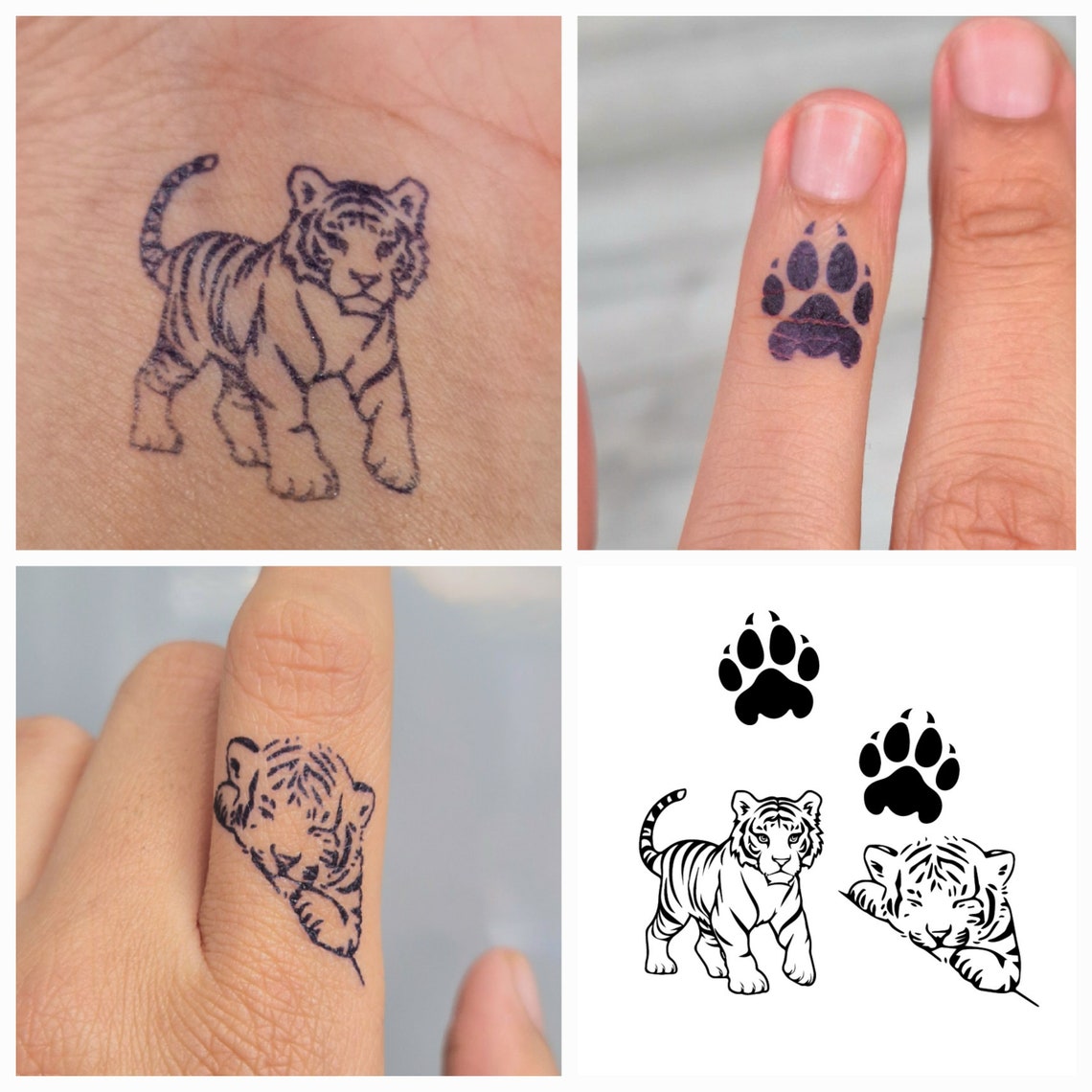 Natural Semi-permanent Tattoo Jagua Gel Tattoo Sticker Mini Tiger Cubs ...