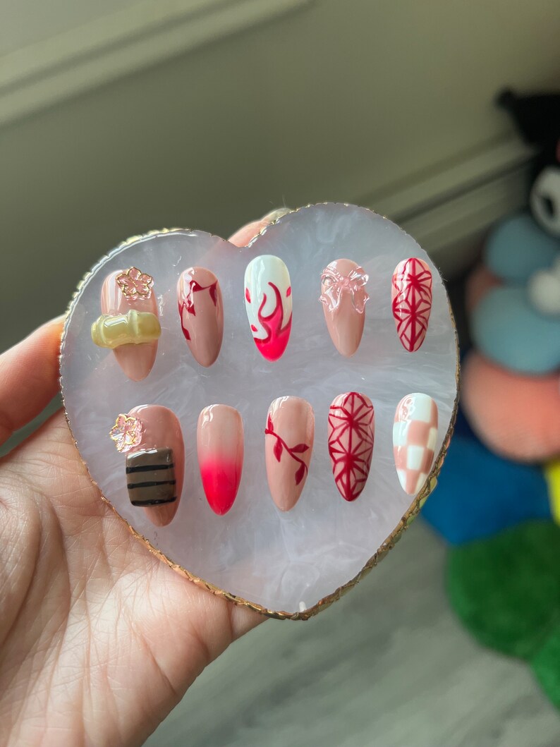 Demon Slayer Nezuko Inspired 3D Press on Nails - Etsy