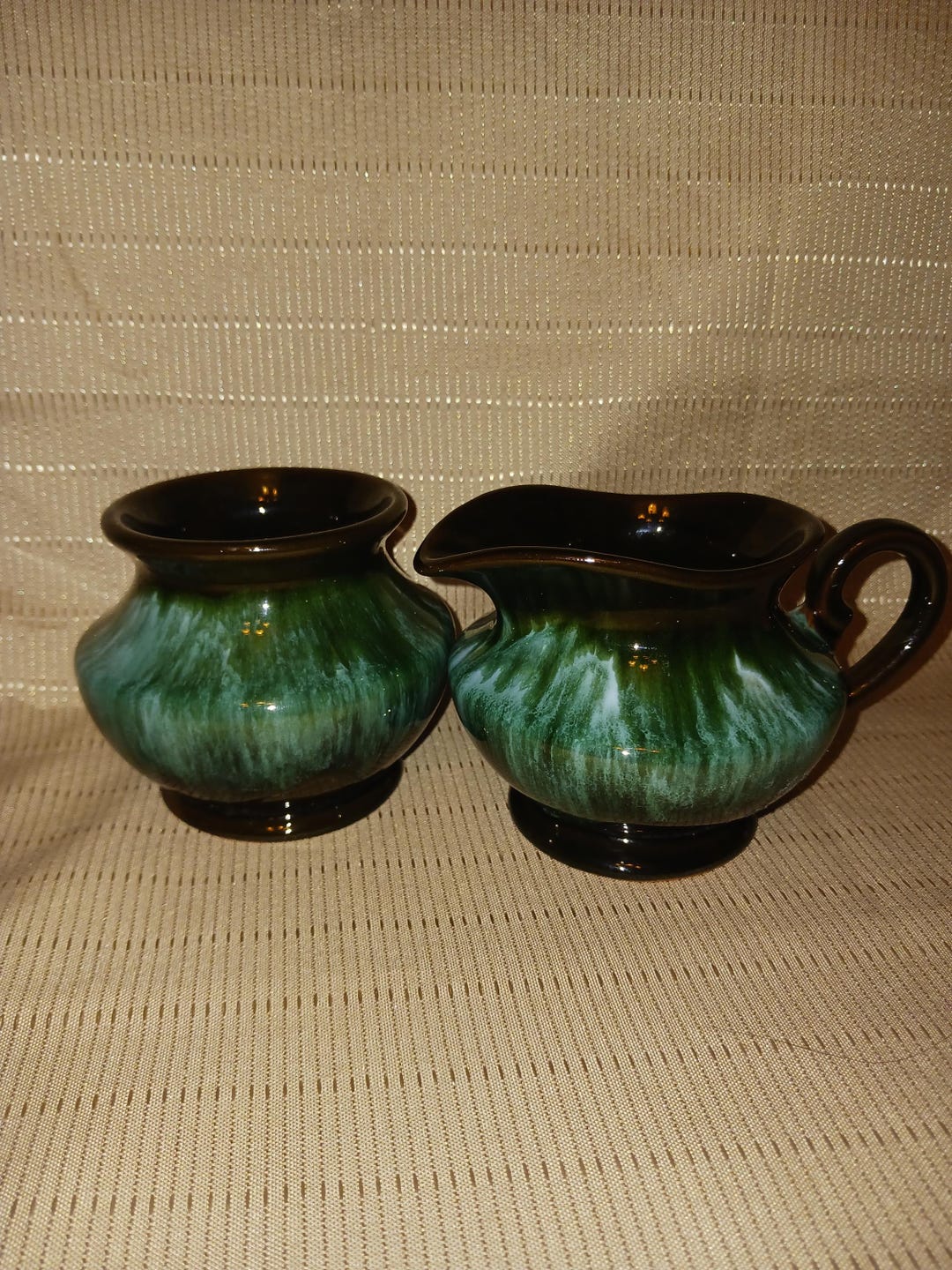 Pair-candor, North Carolina Pottery Drip Glaze Creamer and Sugar Bowl ...