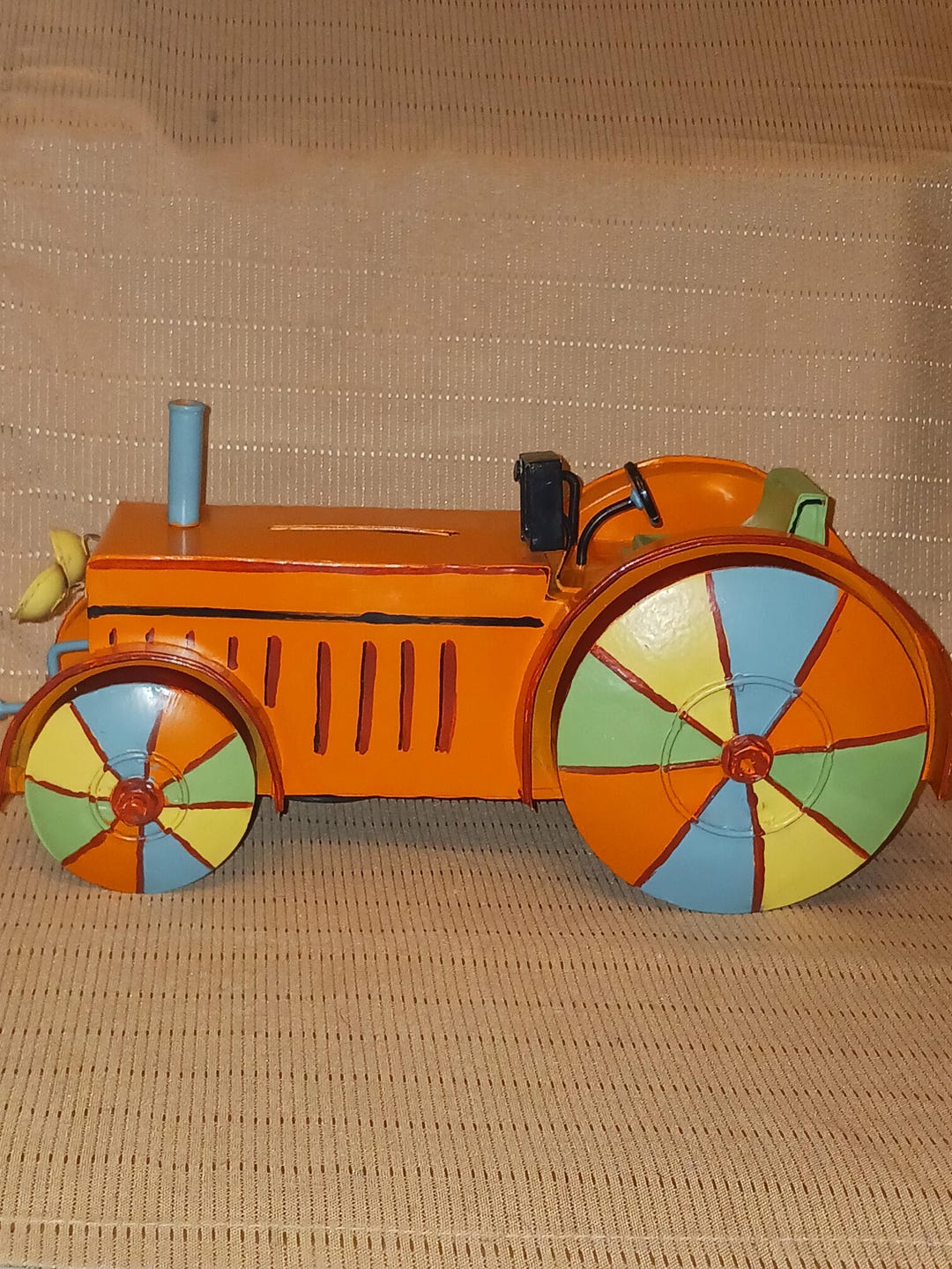 Metal Farm Tractor Coin Bank-rustic Hand Painted 10.5"-signed by Tracy ...