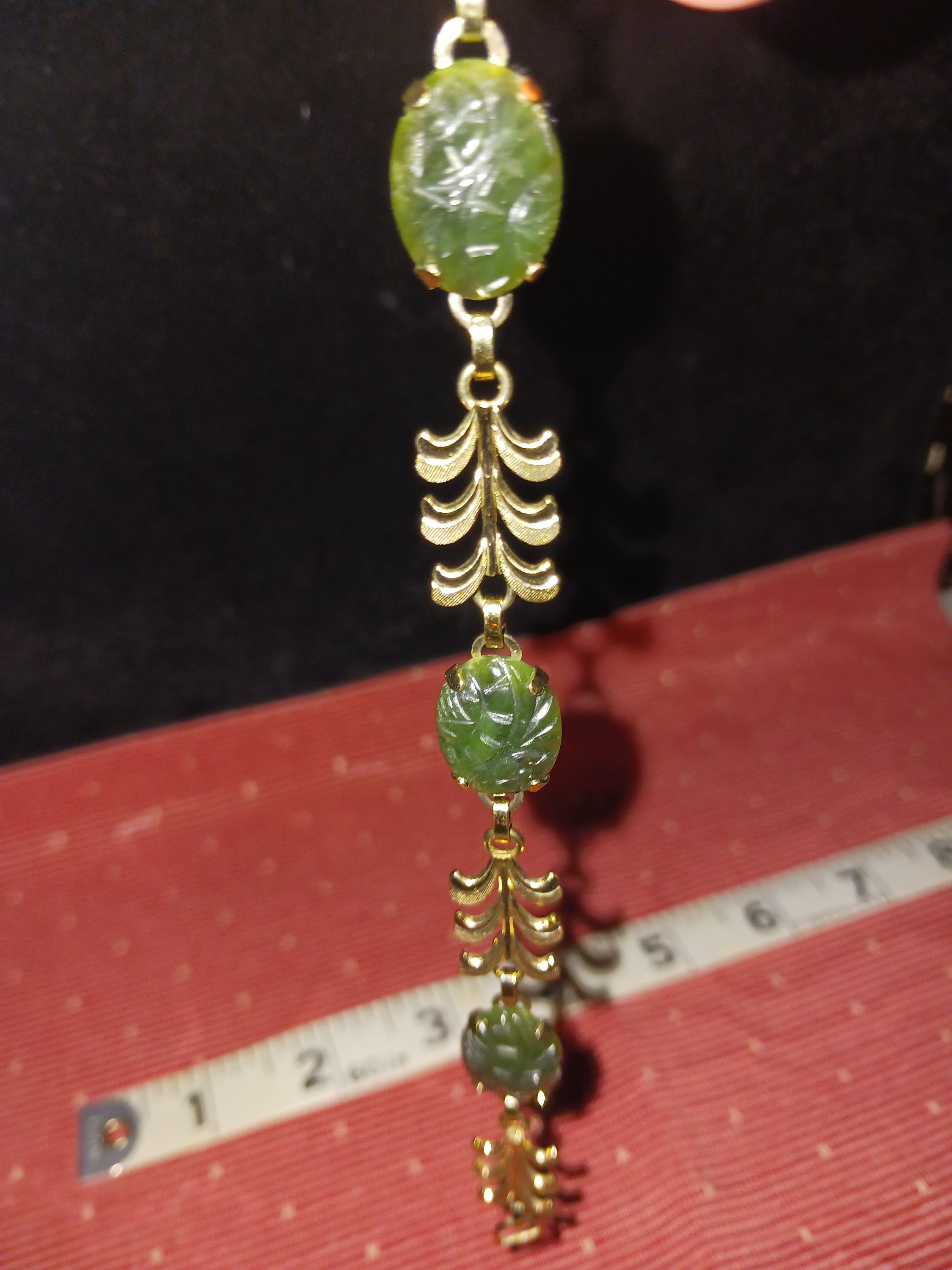 Van Dell Gold Leaf Bracelet With Green Jade Cabochons-7 - Etsy