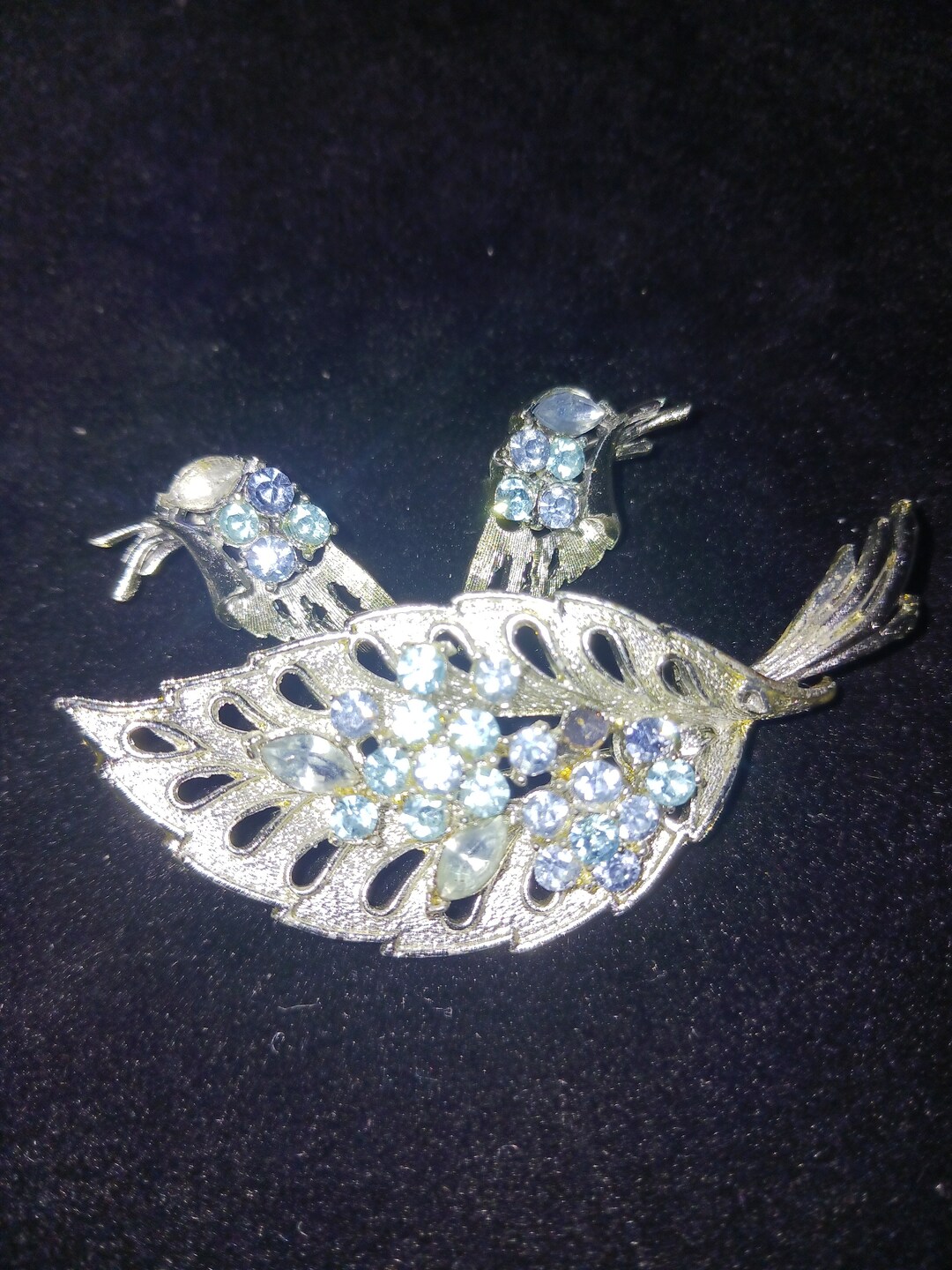 Vintage Monet Brushed Silver and Baby Blue Stones Leaf Brooch and Clip ...